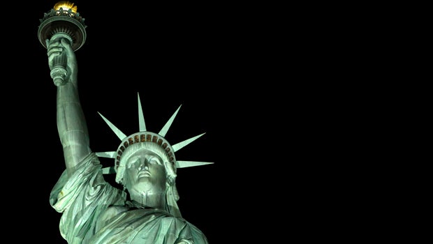 Statue of Liberty seen in bright glow after lighting system changed to ...