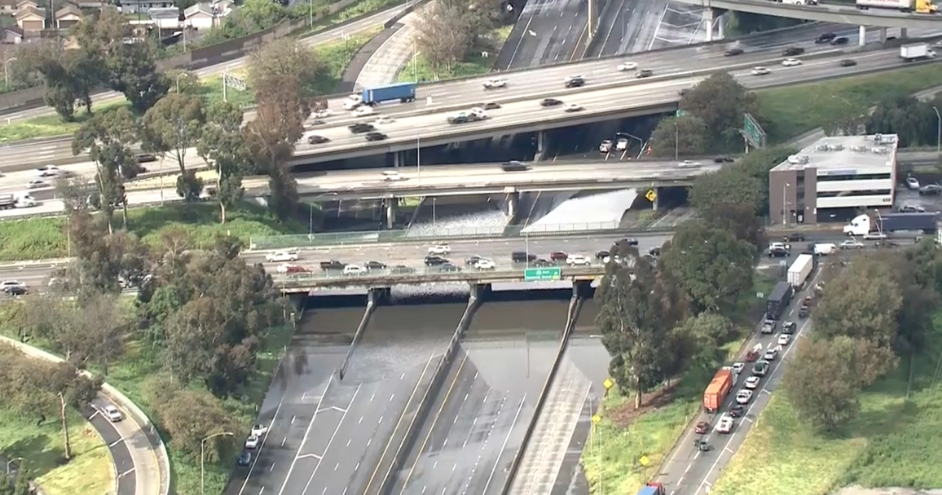 Heavy Rain Floods 710 Freeway In Compton; Hail Falls In Sun Valley And ...