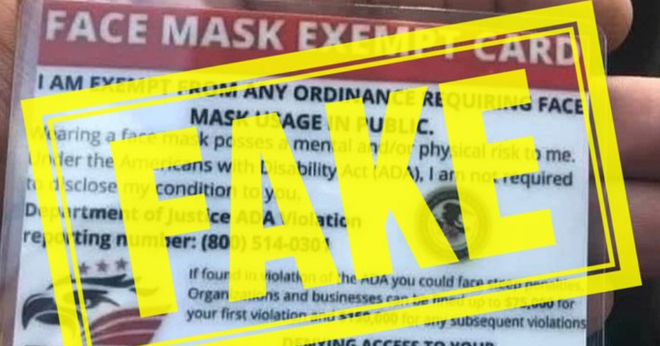 Health Officials Want You To Know `Face Mask Exempt' Cards Are Fake ...