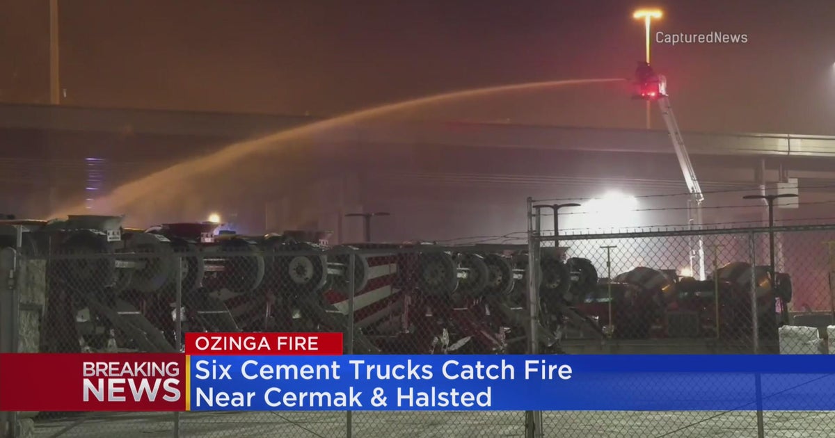 6 cement trucks catch fire at Ozinga lot in East Pilsen - CBS Chicago